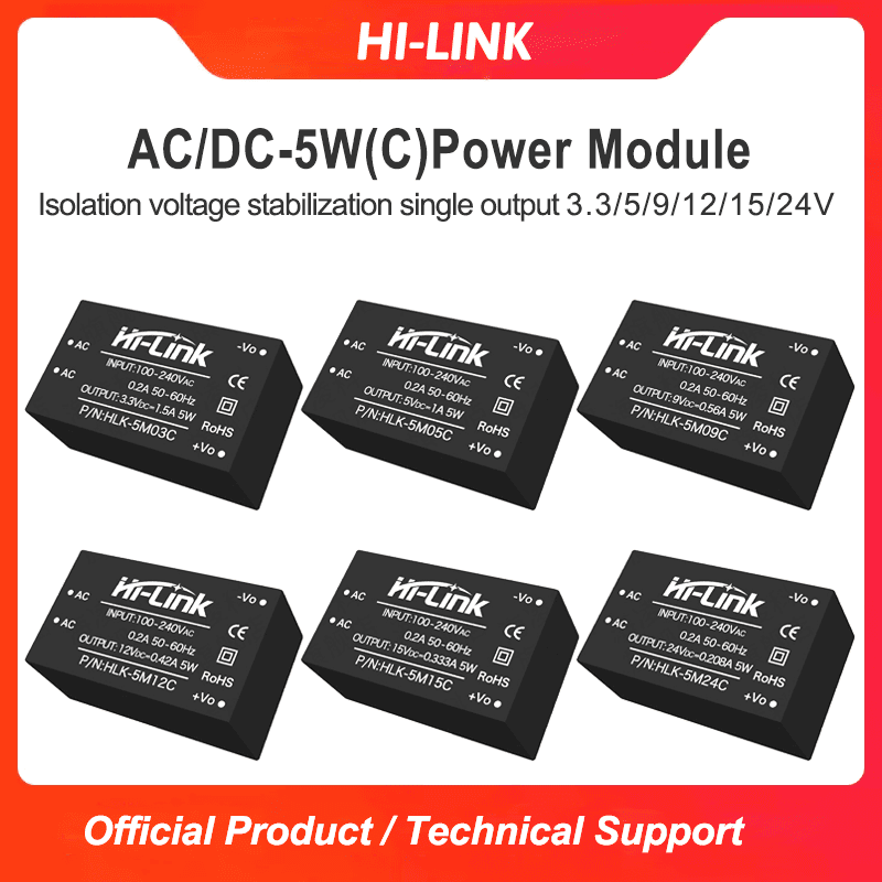 AC to DC 5W HLK-5M05C/5M12C/5M24C Step Down mini Power Supply Converter ...